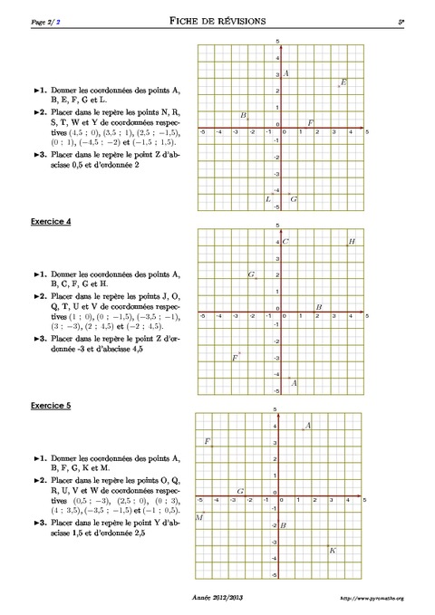 Repérage - 5ème – Exercices corrigés – Mathématiques – Collège ...
