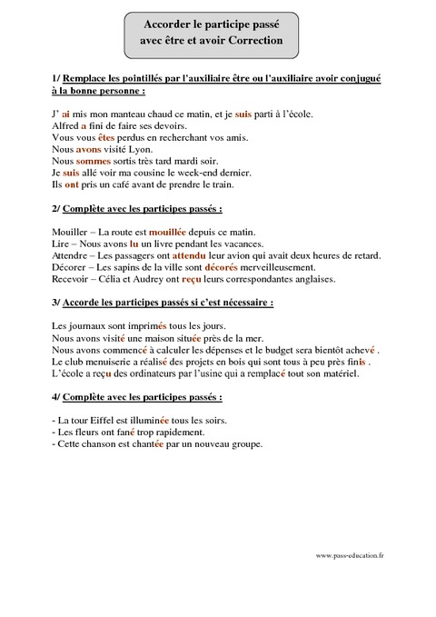 Accorder le participe passé avec être et avoir - Cm1 – Exercices ...