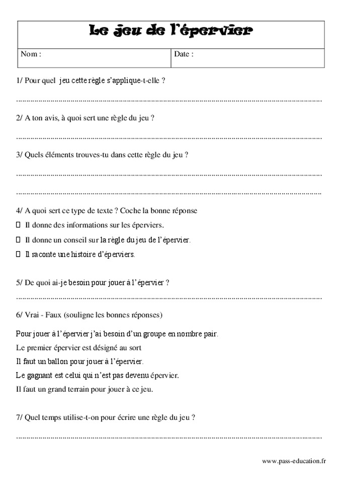 La règle du jeu - Ce2 – Lecture - Textes prescriptifs, fonctionnels ...