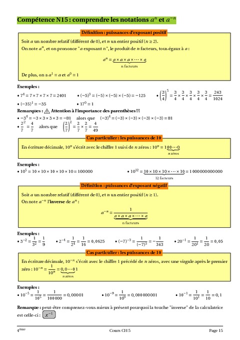 Puissances - 4ème – Cours – Exercices – Collège – Mathématiques - Pass ...
