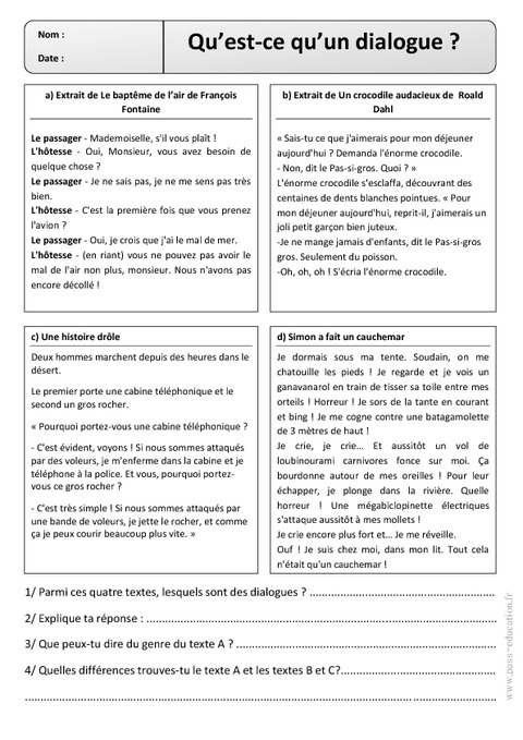 Qu'est-ce qu'un dialogue - Ce2 - Texte théâtrale - Lecture - Cycle 3 ...