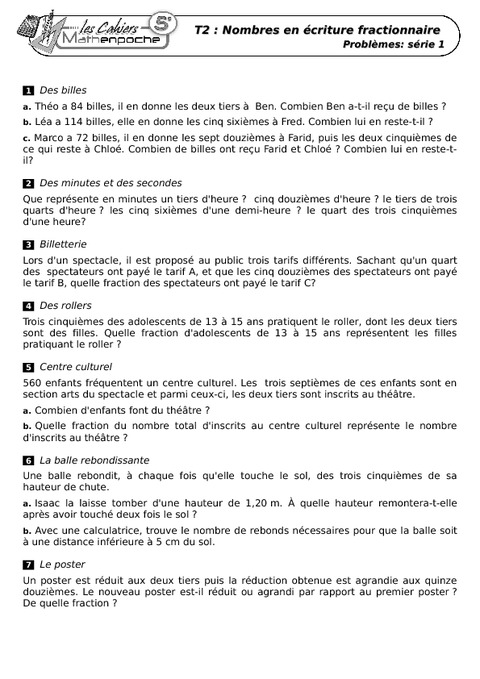 Fractions – 5ème – Cours – Exercices – Collège – Mathématiques - Pass ...