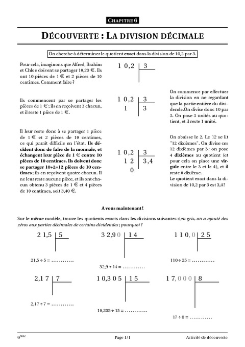 Division – 6ème – Cours – Exercices – Collège – Mathématiques - Pass ...