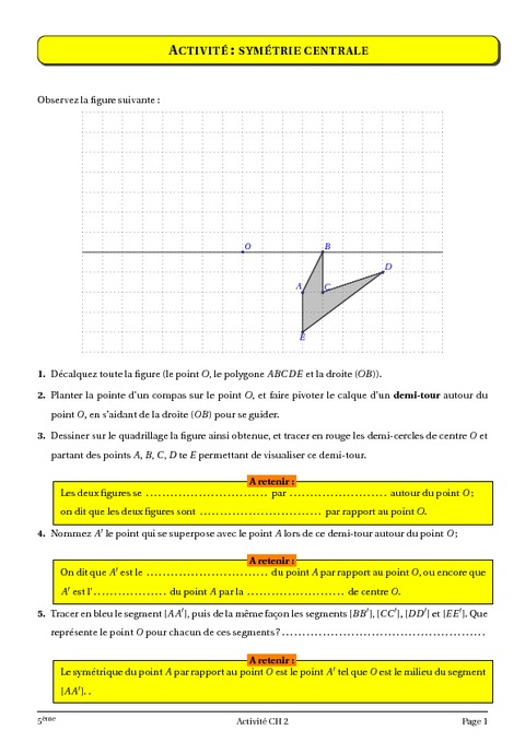 Symétrie centrale – 5ème – Cours – Exercices – Géométrie – Collège ...