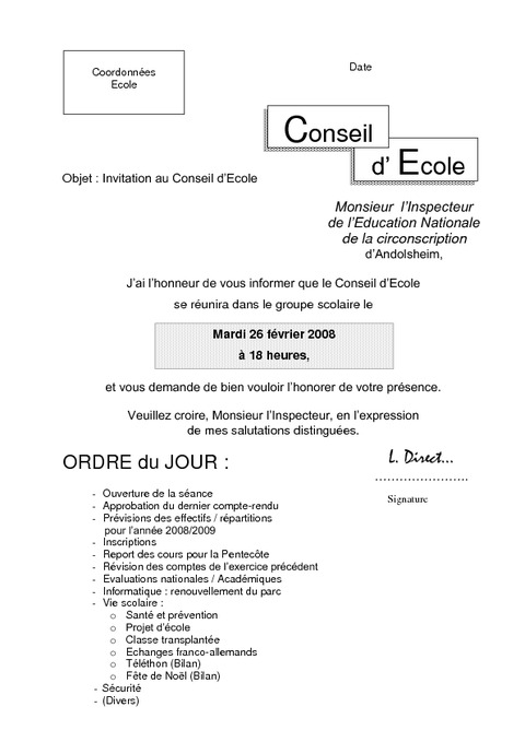 Invitation de l'IEN au Conseil d’École - Directeurs / Direction d’école ...