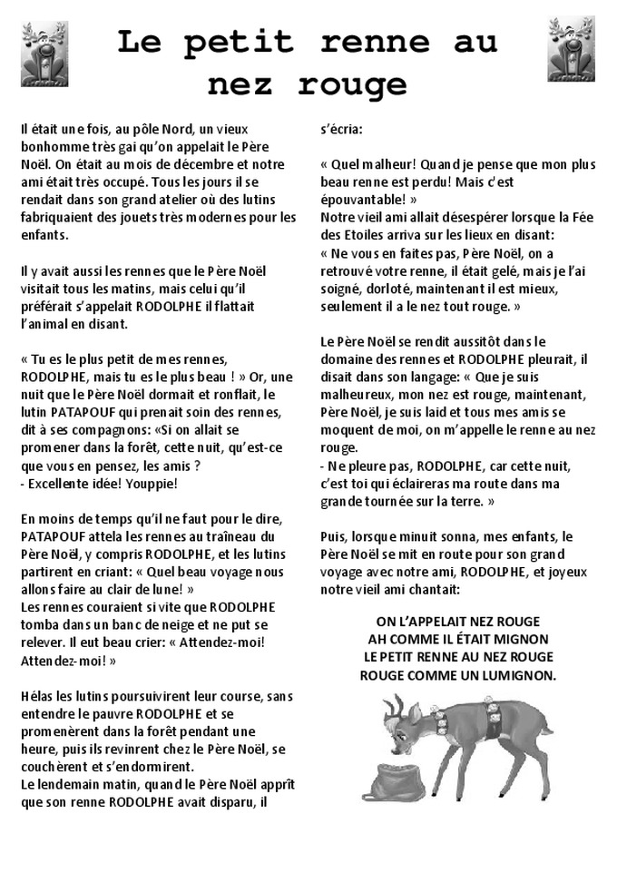 Le Petit Renne au Nez Rouge – Lecture compréhension de Noël - Cp - Ce1 ...