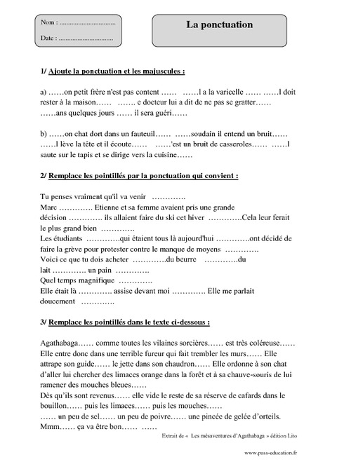 Ponctuation – Cm2 – Exercices corrigés – Grammaire – Cycle 3 - Pass ...