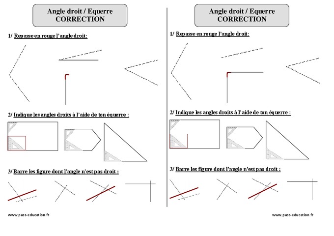 Angle droit - Equerre – Ce1 – Exercices corrigés – Géométrie – Cycle 2 ...