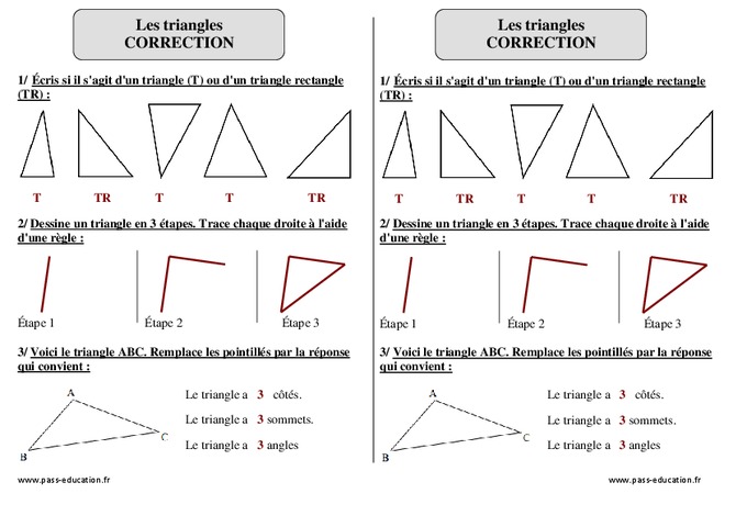 Triangles – Ce1 – Exercices corrigés – Géométrie – Cycle 2 - Pass Education