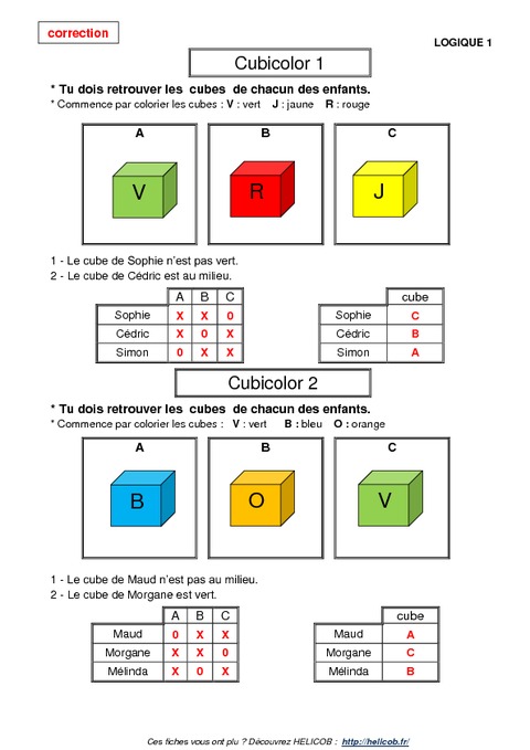 Problèmes de logique - Cp - Ce1 - Exercices corrigés - Mathématiques ...