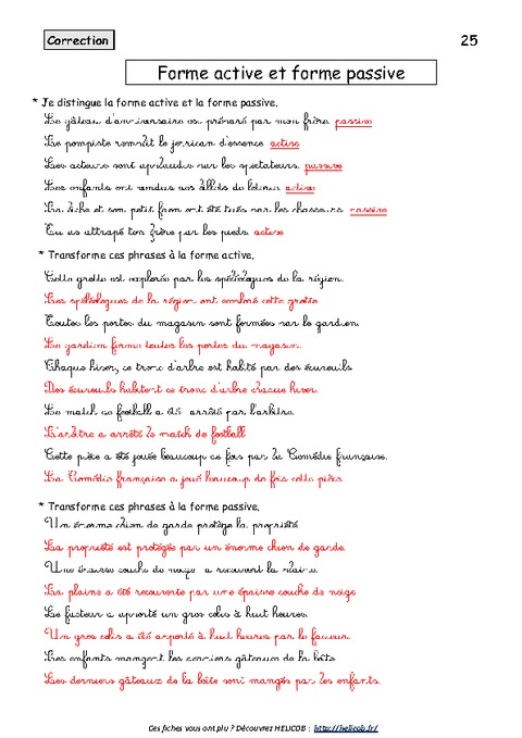 Forme active - Forme passive - Cm1 - Cm2 - Exercices corrigés - Pass ...