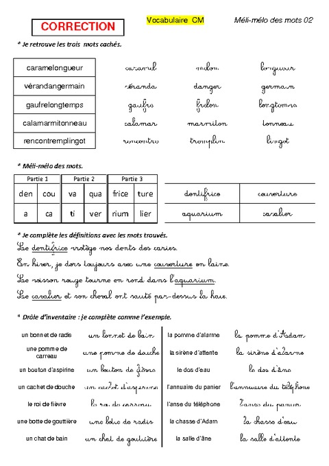Méli-mélo des mots - Cm1 - Cm2 - Vocabulaire ludique - Cycle 3 ...