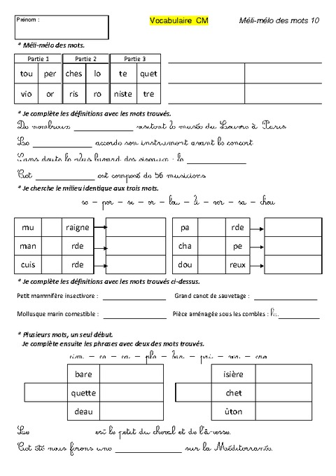 Méli-mélo des mots - Cm1 - Cm2 - Vocabulaire ludique - Cycle 3 ...