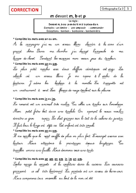 M devant m, b et p - Ce2 - Exercices - Pass Education