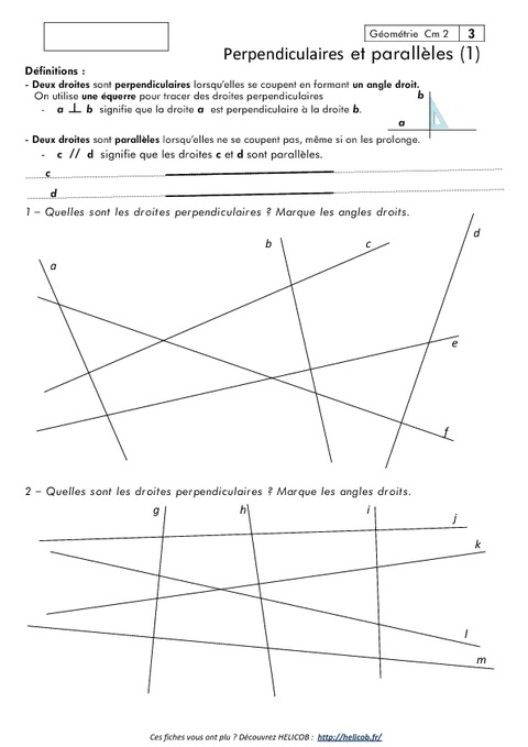 Perpendiculaires - Parallèles – Cm2 – Exercices corrigés – Géométrie ...