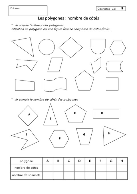 Polygones - Nombre de côtés – Ce1 – Exercices corrigés – Géométrie ...