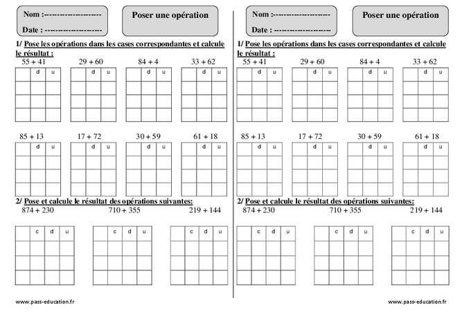 Poser une opération – Ce1 – Exercices corrigés – Calcul - Mathématiques ...