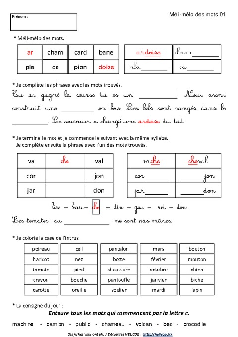 Vocabulaire ludique - Ce1 - Exercices corrigés - Français - Cycle 2 ...