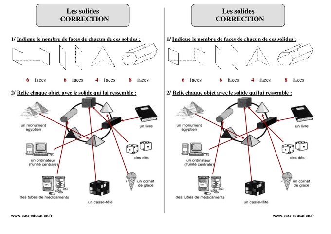 Solides – Ce2 – Exercices corrigés – Géométrie - Pass Education