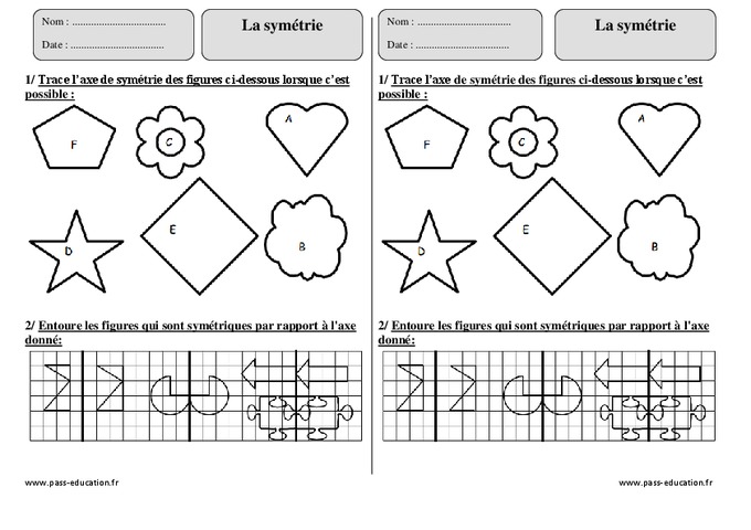 Symétrie – Ce2 – Exercices corrigés – Géométrie - Pass Education