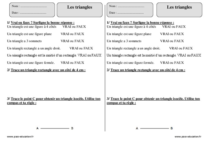Triangles – Ce2 – Exercices avec correction – Géométrie - Pass Education