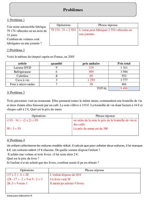 Problèmes de division – Cm2 – Exercices corrigés – Calcul ...
