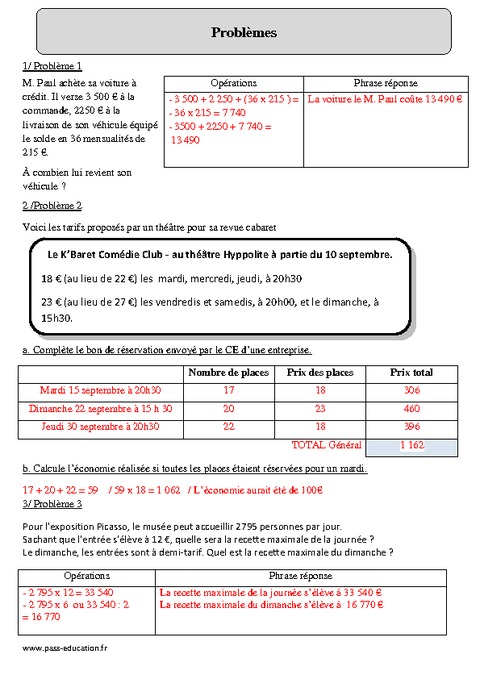 Problèmes multiplicatifs – Cm2 – Exercices corrigés – Calcul ...