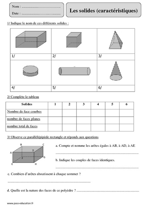 Solides – Cm2 – Exercices corrigés – Géométrie – Mathématiques – Cycle ...