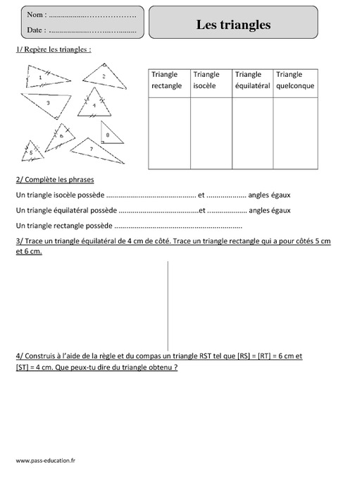 Triangles – Cm2 – Exercices corrigés – Géométrie – Mathématiques ...