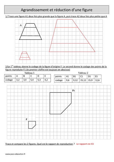 Agrandissement et réduction d’une figure – Cm1 – Exercices corrigés ...