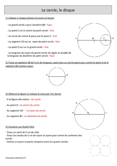 Cercle - Disque – Cm1 – Exercices corrigés – Géométrie – Mathématiques ...