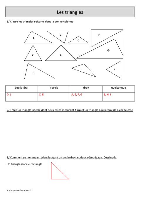 Triangles – Cm1 – Exercices corrigés – Géométrie – Mathématiques ...