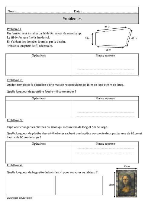 Périmètre – Problèmes mesures – Cm1 – Exercices corrigés ...