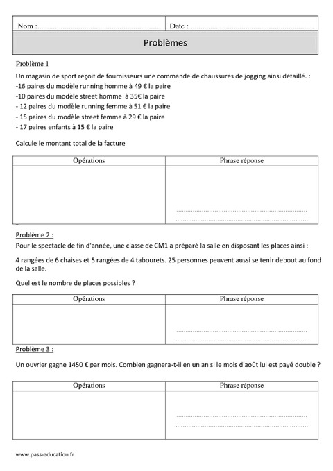 Multiplicatifs – Cm1 – Exercices corrigés – Problèmes de calculs ...