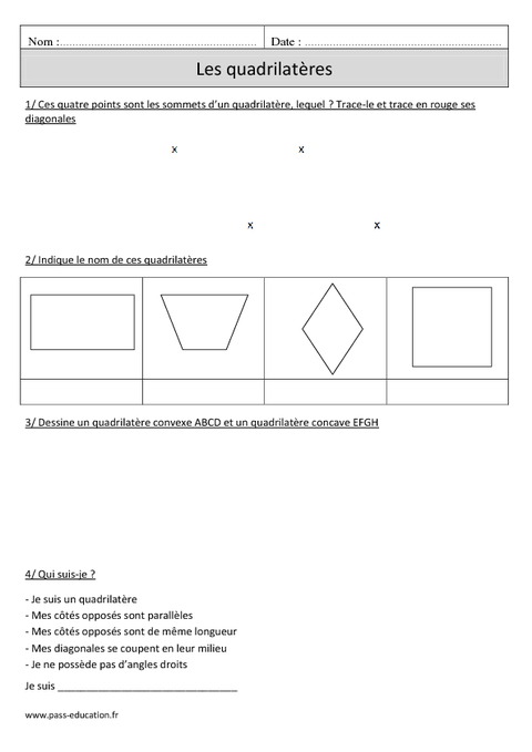 Quadrilatères – Cm1 – Exercices corrigés – Géométrie – Mathématiques ...