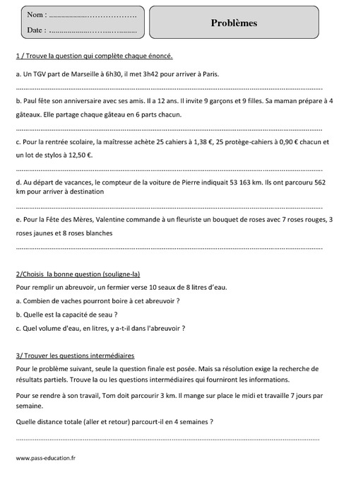 Trouver la question – Problèmes – Cm2 – Exercices corrigés ...