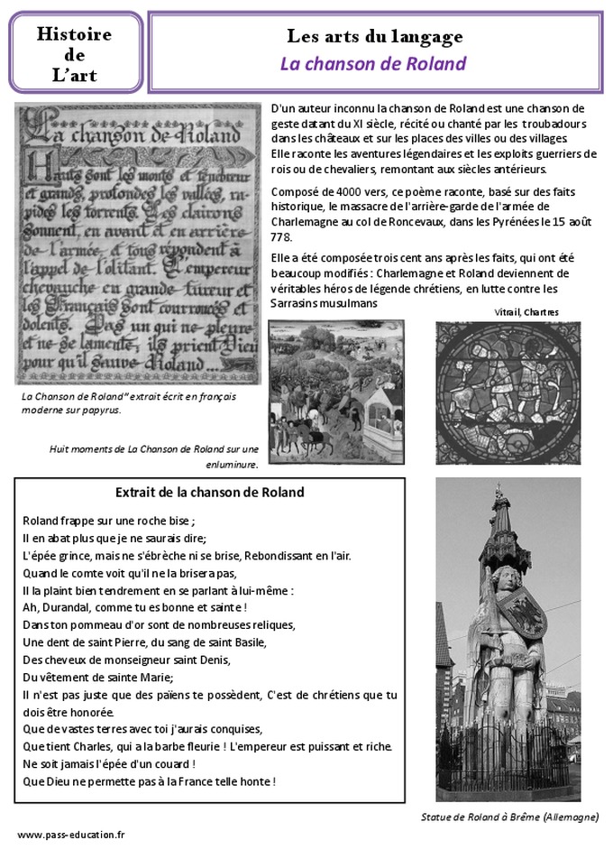 Chanson de Roland – Arts du langage – Cm1 – Histoire des arts – Cycle 3 ...