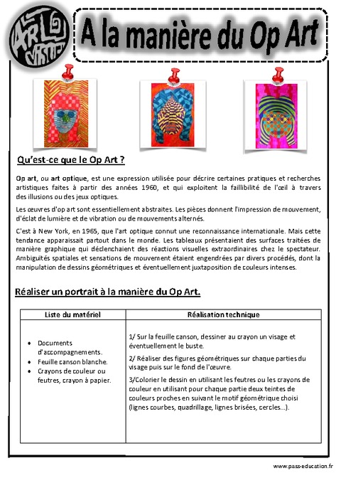 A la manière du op art - Art optique - Portraits - Ce1 - Ce2 – Cm1 ...