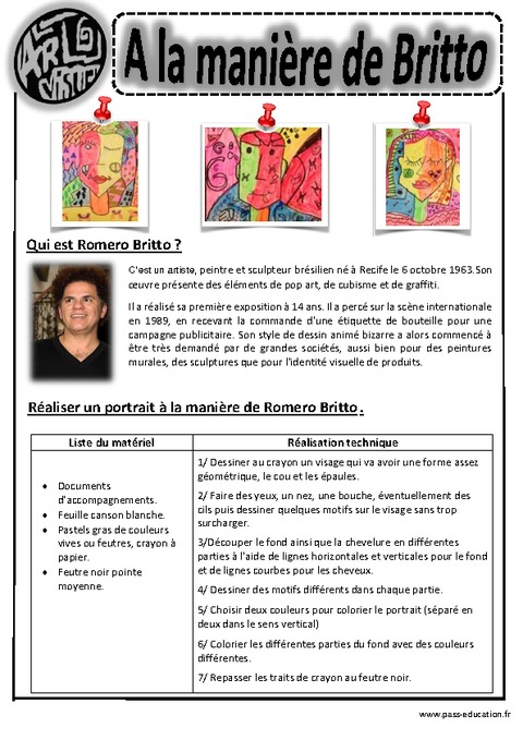 Britto - Portraits – Ce1 - Ce2 – Cm1 – Cm2 – Arts visuels – Cycle 3 ...