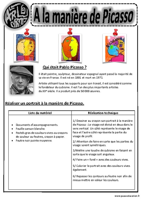 Picasso – Portraits - Ce1 - Ce2 – Cm1 – Cm2 – Arts visuels – Cycle 3 ...
