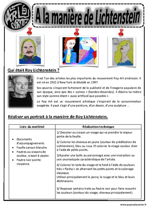 Roy Lichtenstein - Portraits – Ce1 - Ce2 – Cm1 – Cm2 – Arts visuels ...