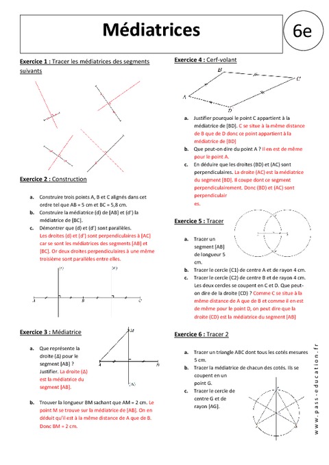 Médiatrices - Exercices corrigés - 6ème - Géométrie - Pass Education