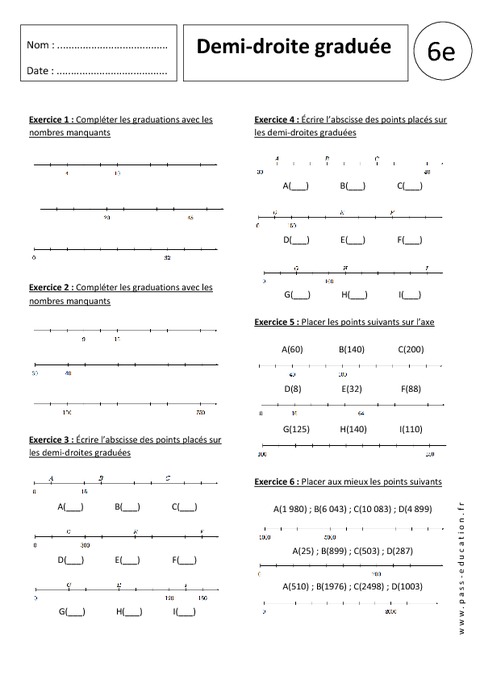 Demi-droite graduée – 6ème - Exercices corrigés – Nombres entiers ...