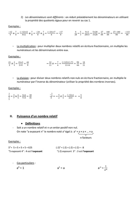 Fractions - Puissances - 3ème - Cours - Calcul numérique - Pass Education