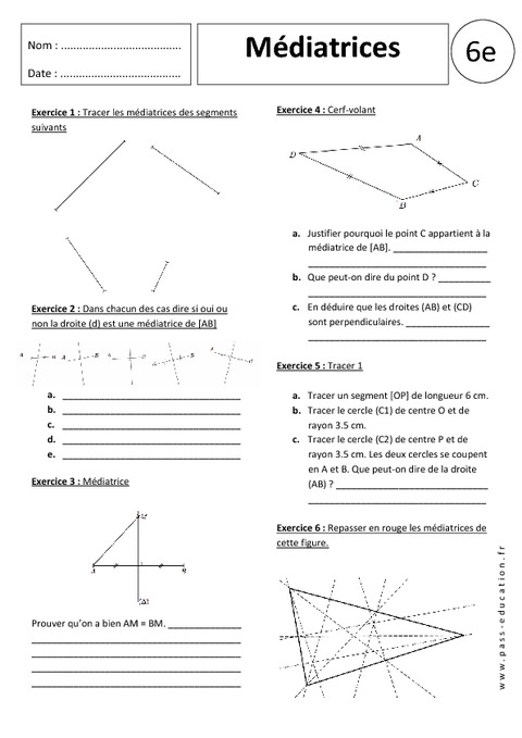 Médiatrices - 6ème - Exercices corrigés - Géométrie - Pass Education