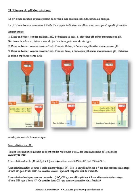 Quelques ions, le pH, les solutions acides et basiques – 3ème – Cours ...