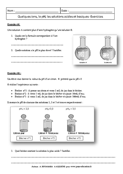 Quelques ions, le pH, les solutions acides et basiques – 3ème ...