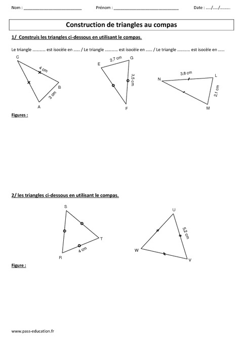 Construction de triangles - Isocèles et équilatéraux au compas – Cm1 ...
