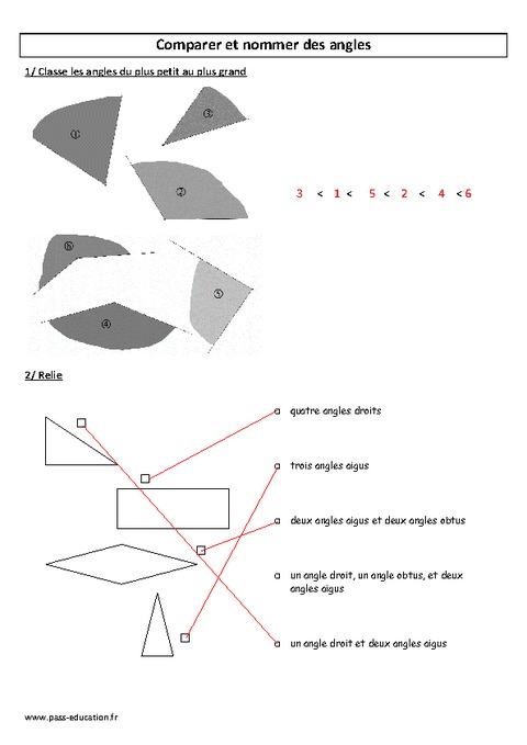 Comparer et nommer des angles – Ce2 - Cm1 - Cm2 - Exercices corigés ...