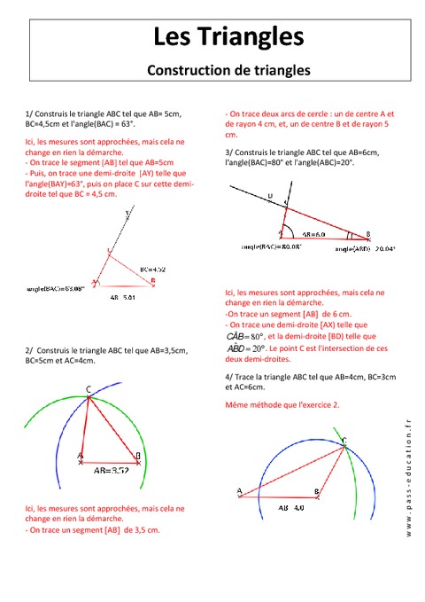 Construction de triangles - 5ème - Exercices corrigés - Géométrie ...